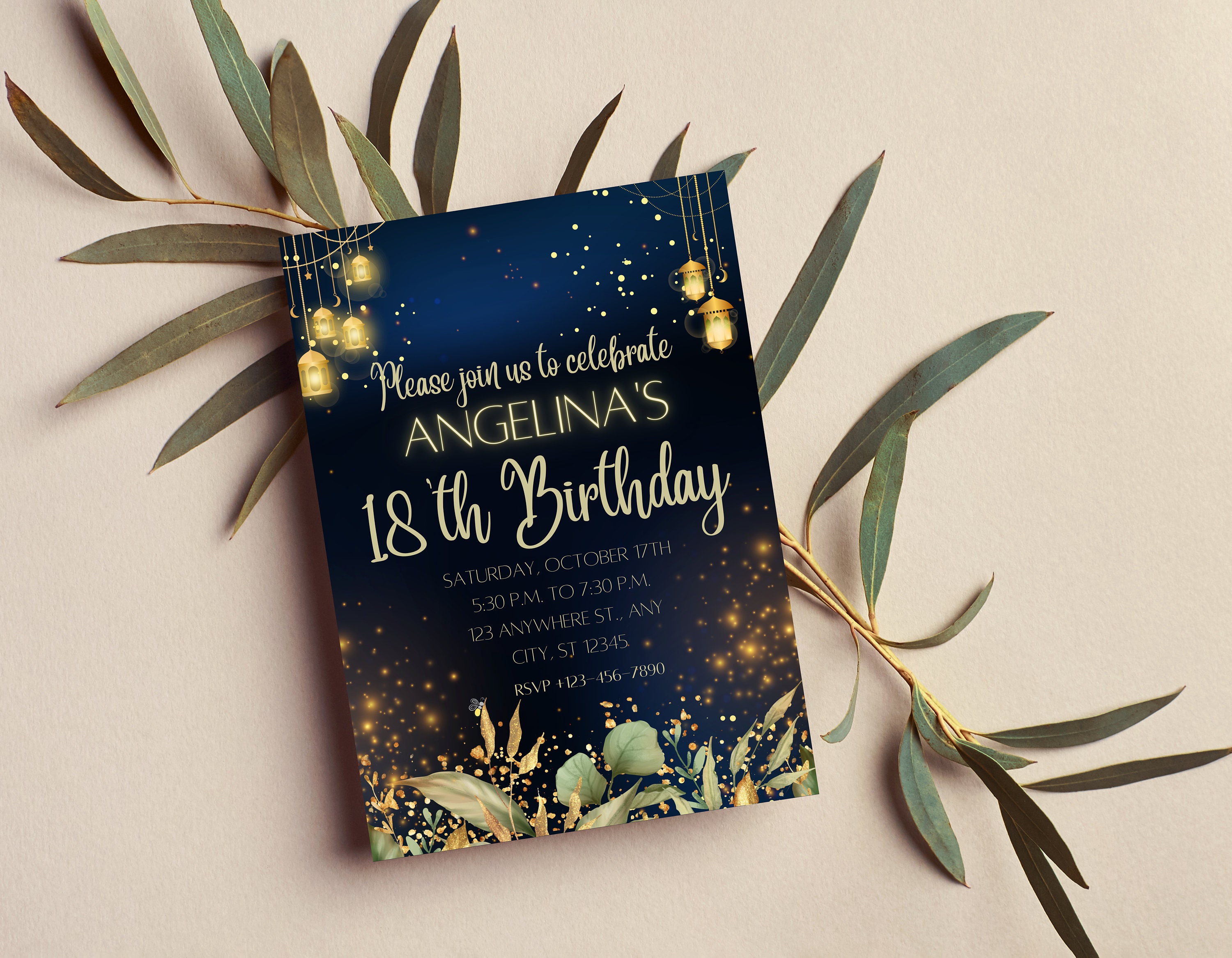 Night Firefly Birthday Invitation, Bright Digital Invite, Editable ...