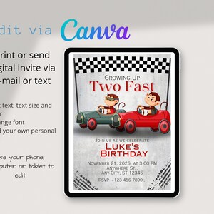 Editable Rally Theme Birthday Invitation, Children Birthday Party ...