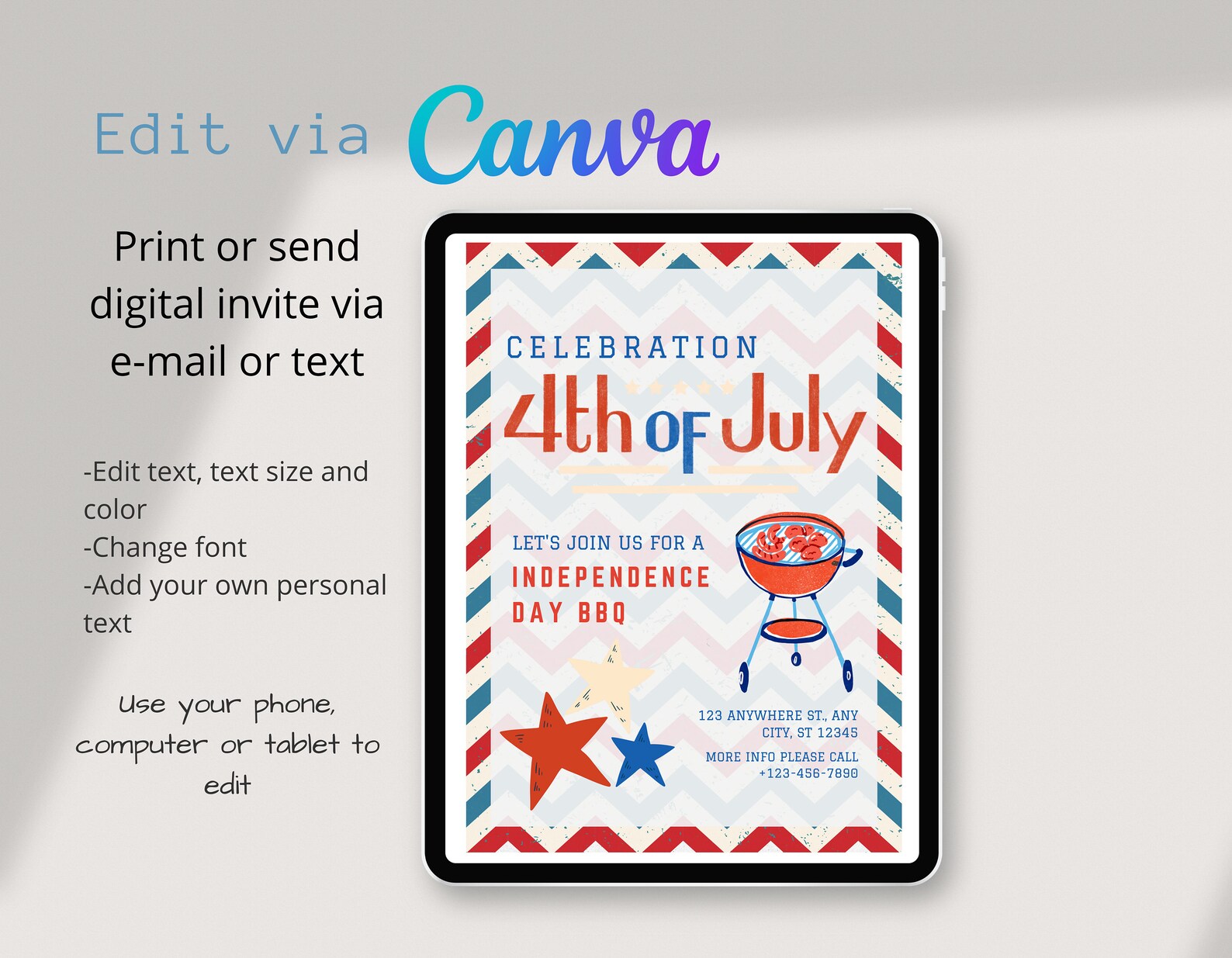 Editable 4th of July Invitation, Independence Day Celebration Template ...