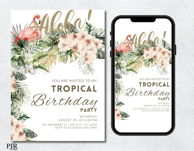 Editable Tropical Birthday Party Invitation, Aloha Birthday Invite ...