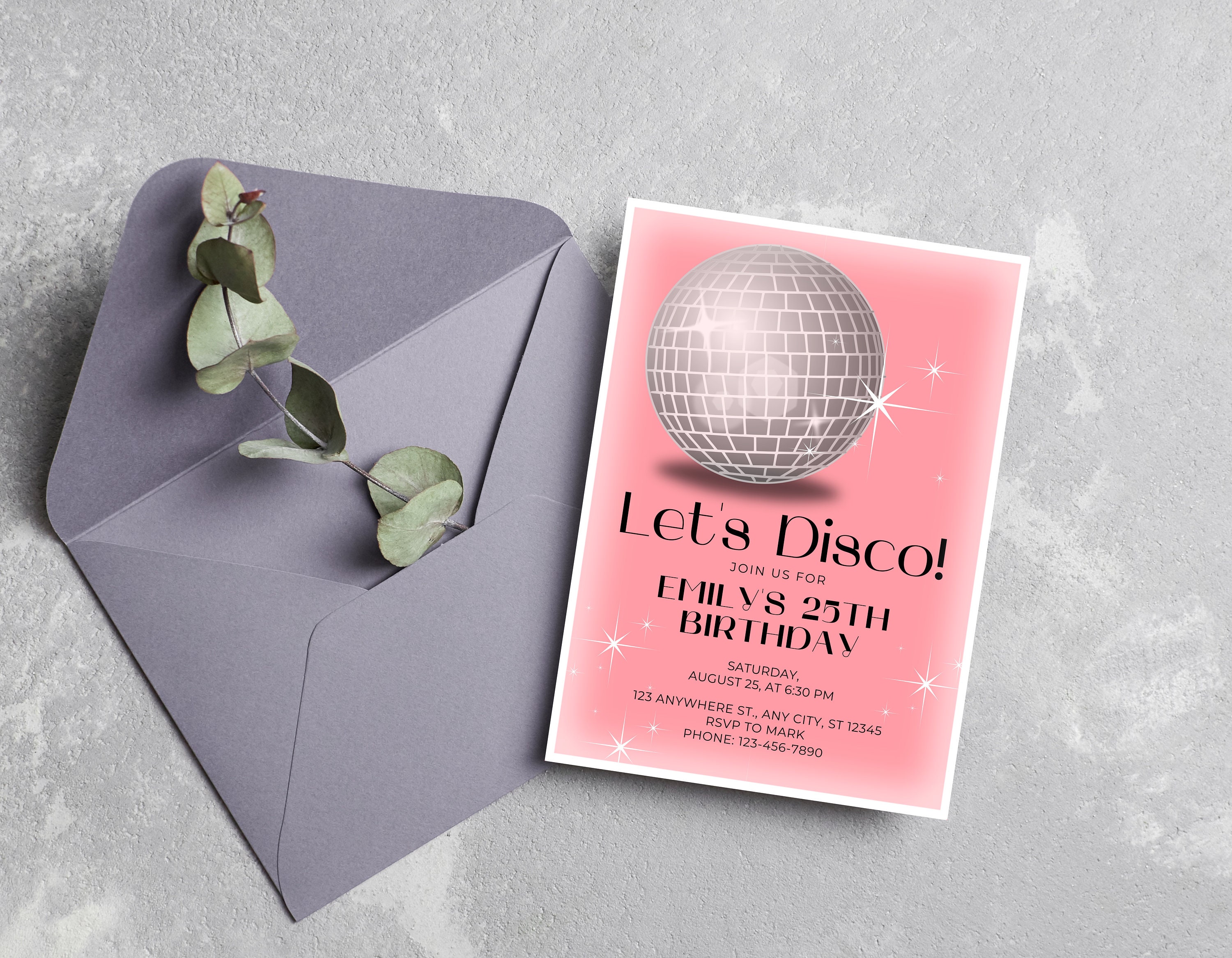 Pink Disco Birthday Invitation: Editable Canva Template (5x7" Digital ...