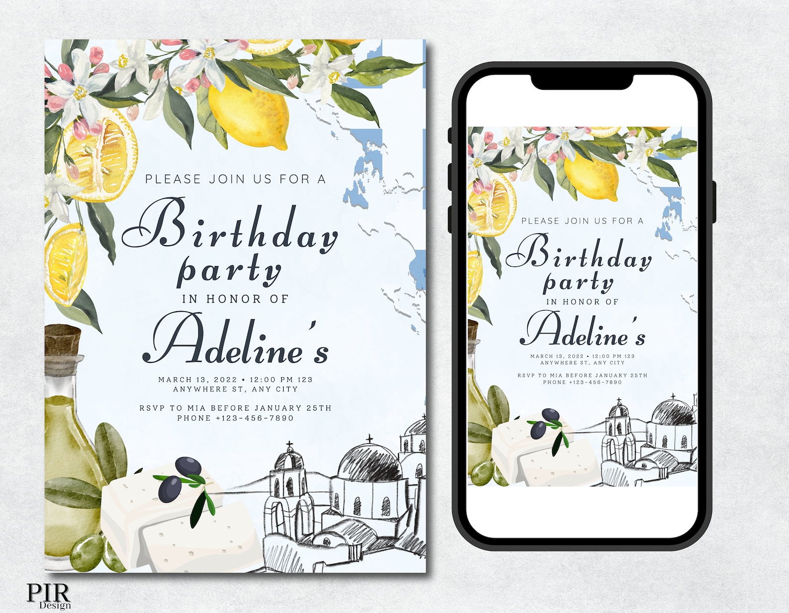 Editable Greece Themed Birthday Party Invitation, Mediterranean ...