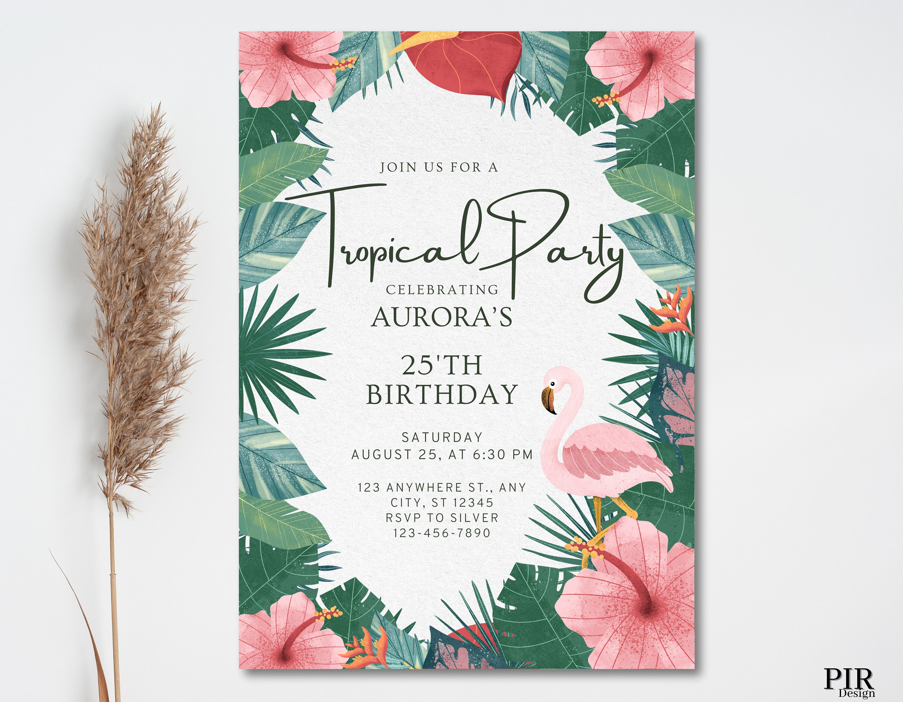 Editable Tropical Birthday Party Invitation, Tropical Party Invite ...
