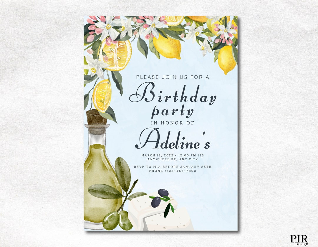 Editable Mediterranean Themed Birthday Party Invitation, Greece ...