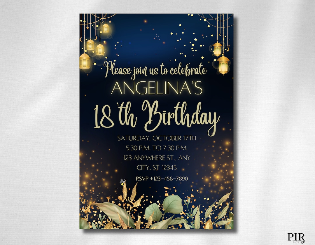 Night Firefly Birthday Invitation, Bright Digital Invite, Editable ...