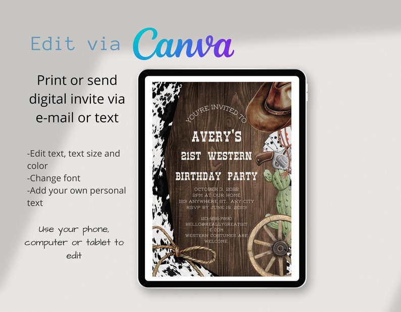 Western Birthday Invitation, Wild West Party Invitation, Printable ...