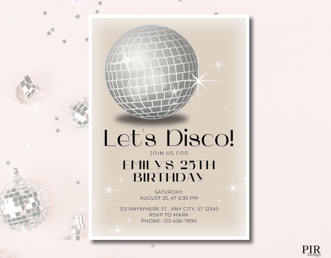 Editable Pink and Black Disco Birthday Party Invitation, Let's Disco ...