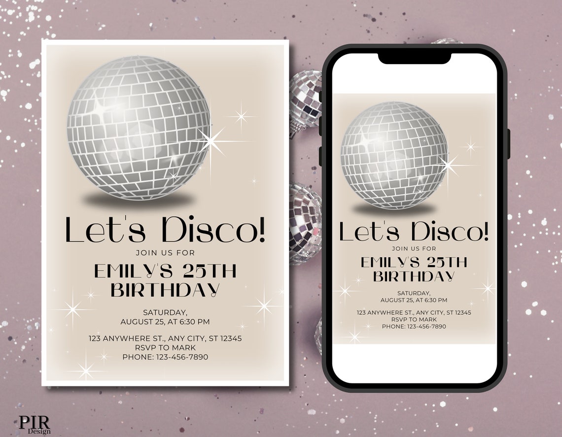 Editable Pink and Black Disco Birthday Party Invitation, Let's Disco ...