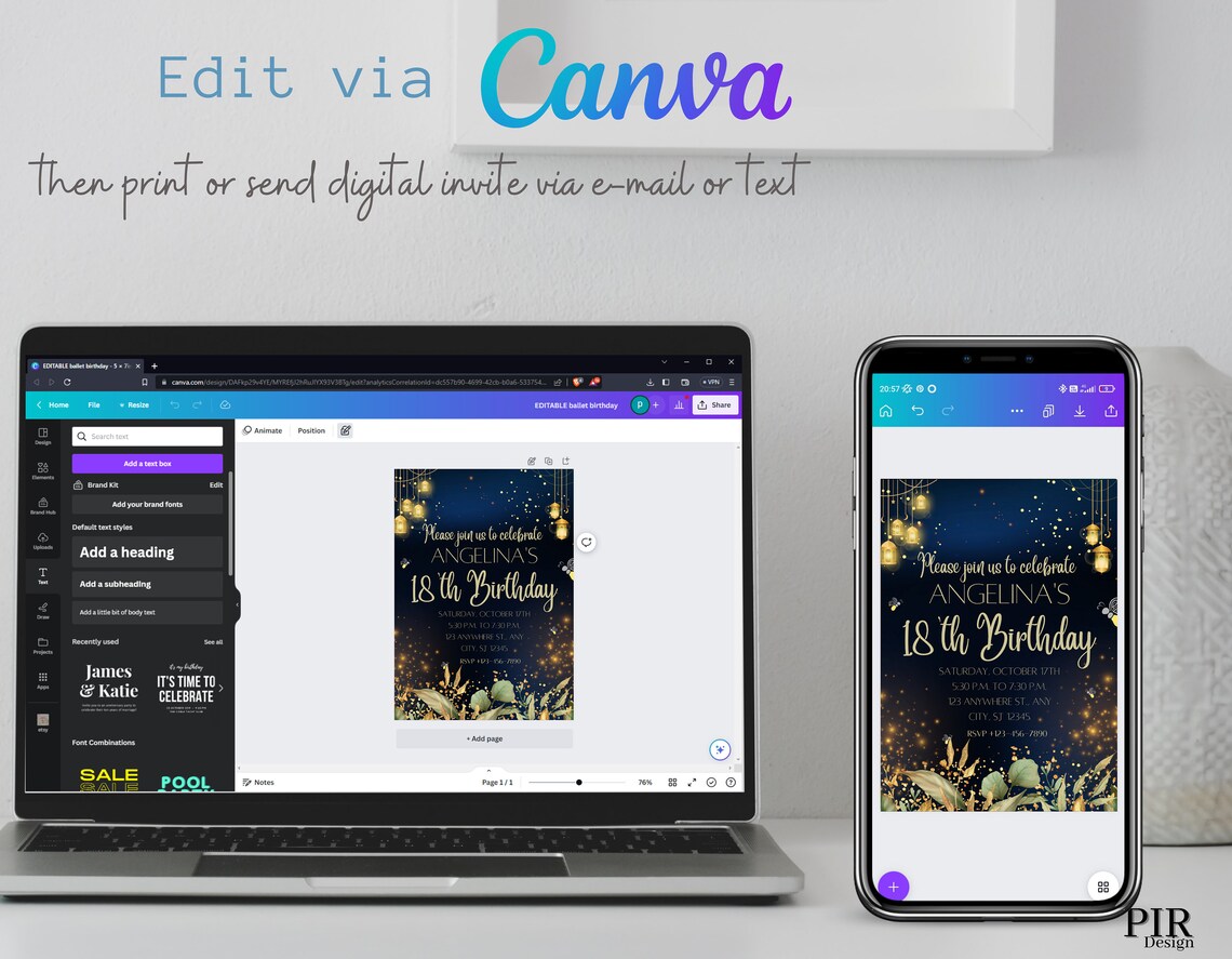 Night Firefly Birthday Invitation Bright Digital Invite - Etsy