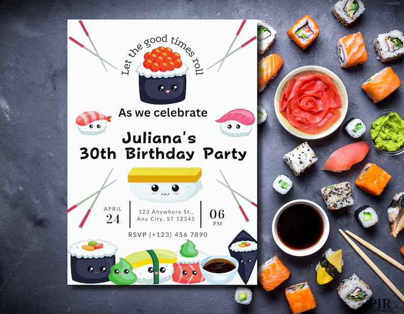 Sushi Dinner Party Birthday Invitation Template, Let the Good Times ...