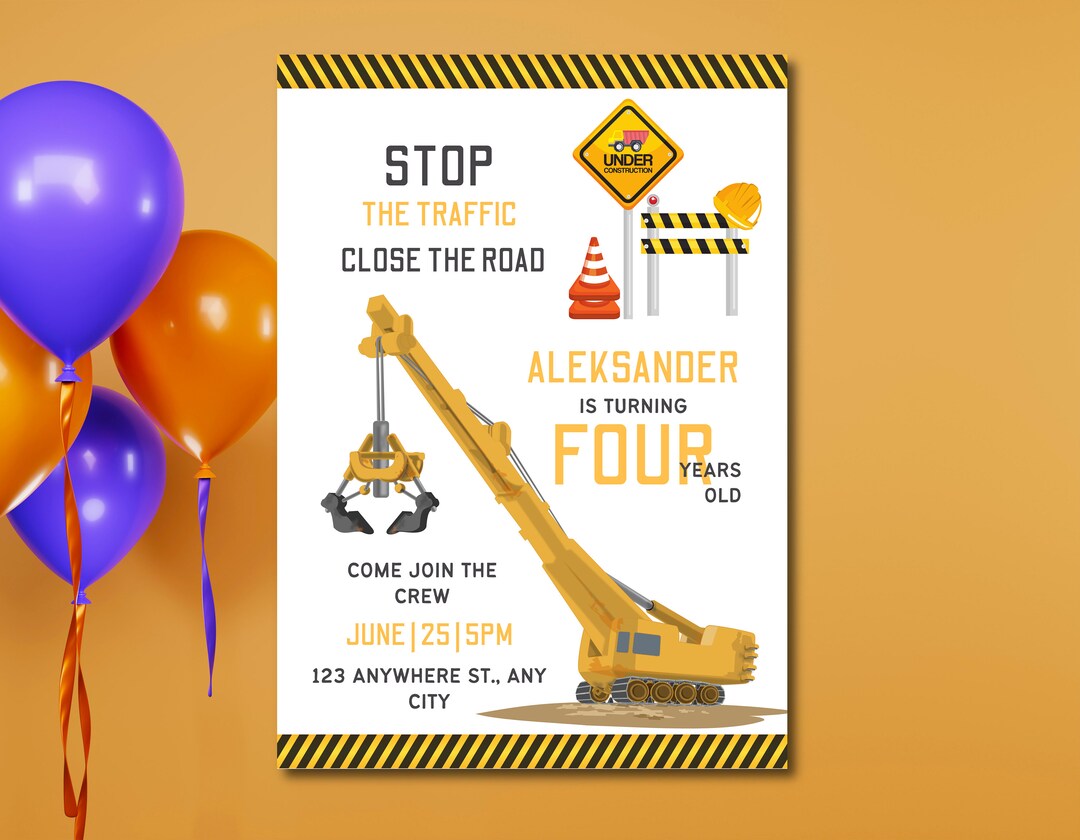 Stop the Traffic Birthday Invitation, Children Ccnstruction Birthday ...