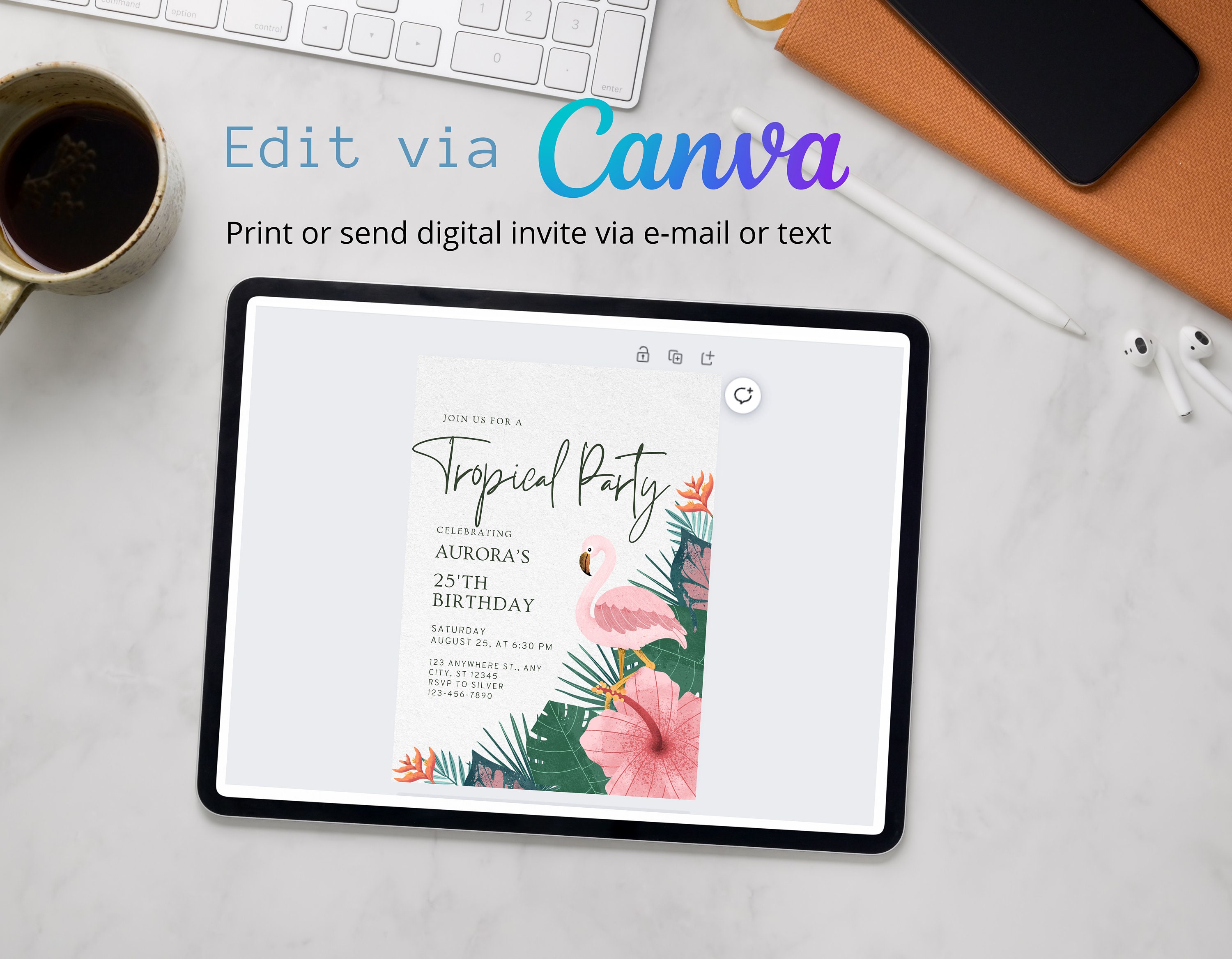 Editable Tropical Birthday Party Invitation, Tropical Party Invite ...