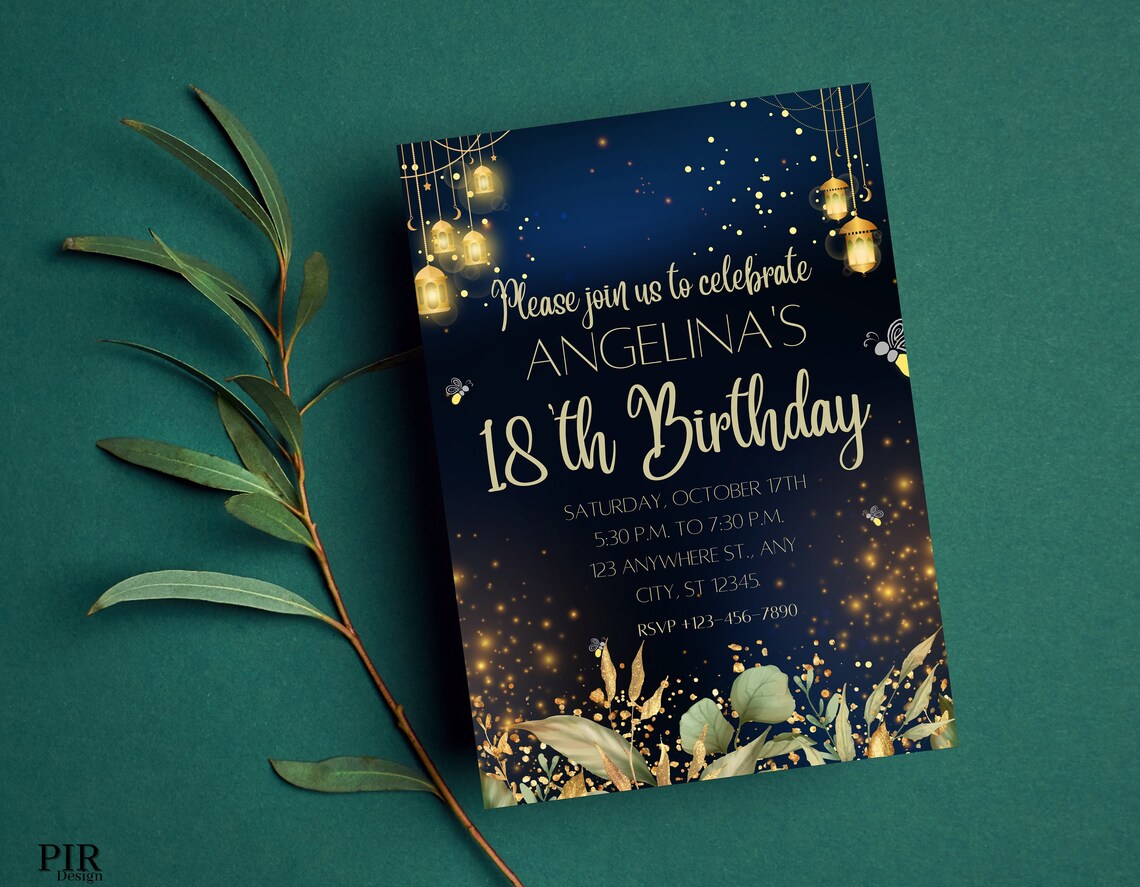 Night Firefly Birthday Invitation Bright Digital Invite - Etsy