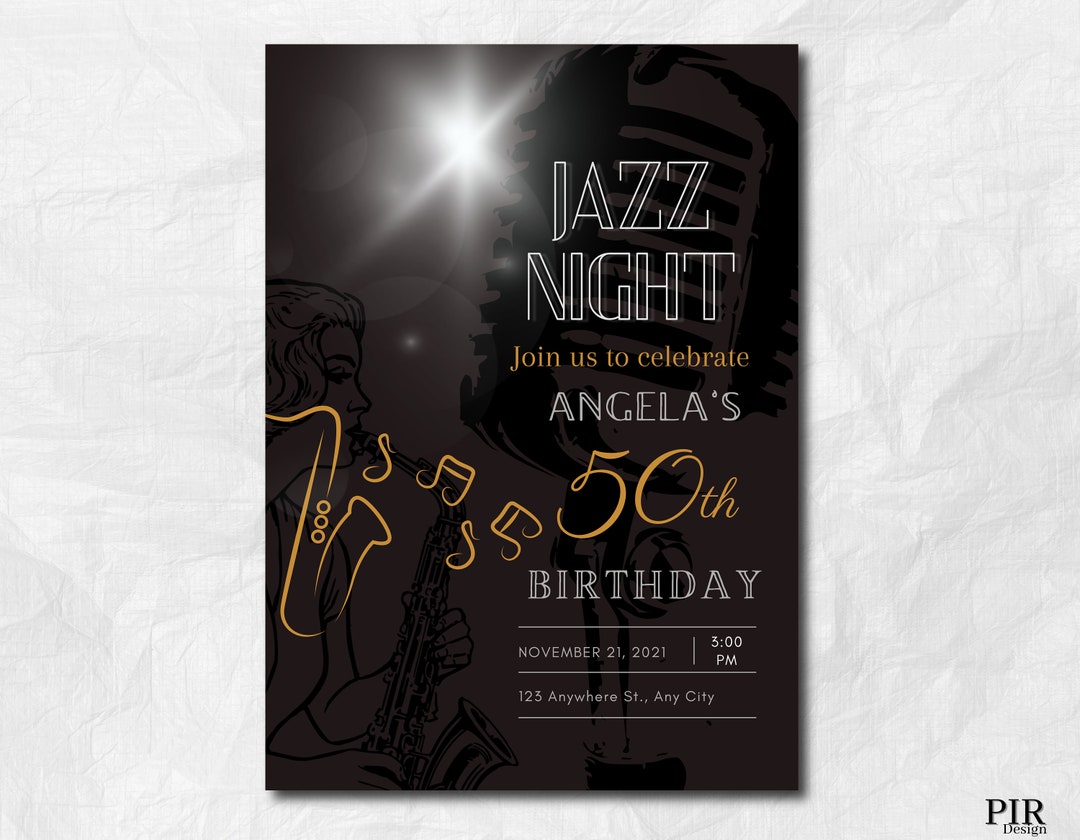 Jazz Night Invitation, Saxophone Birthday Invite, Any Age Party ...