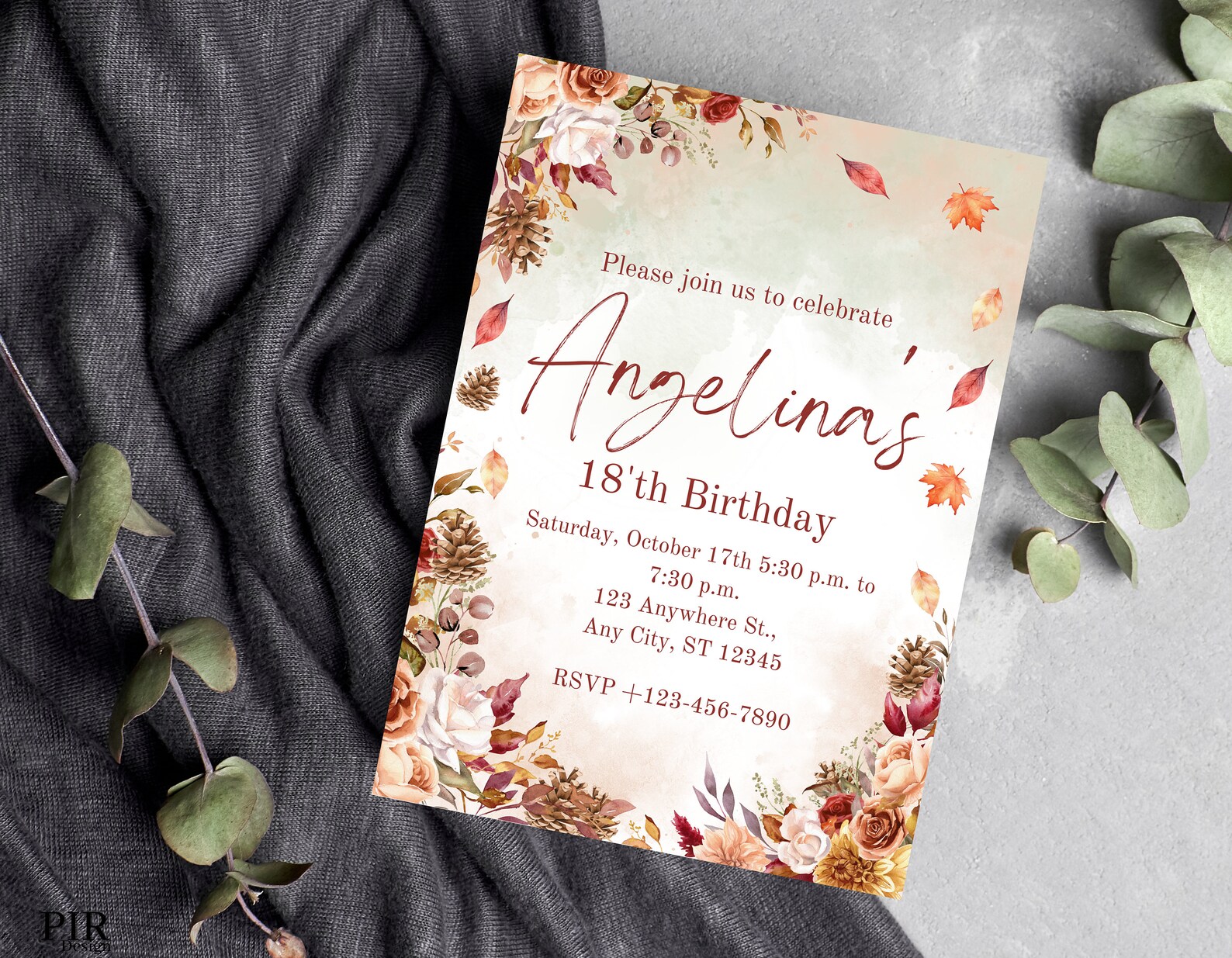 Autumn Floral Birthday Party Invitation, Fall Birthday Invite, Any Age ...