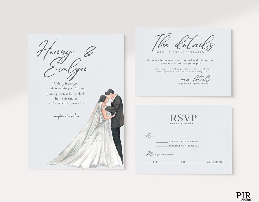 Wedding Invitation Set, Bride and Groom Invitation Template, Printable ...