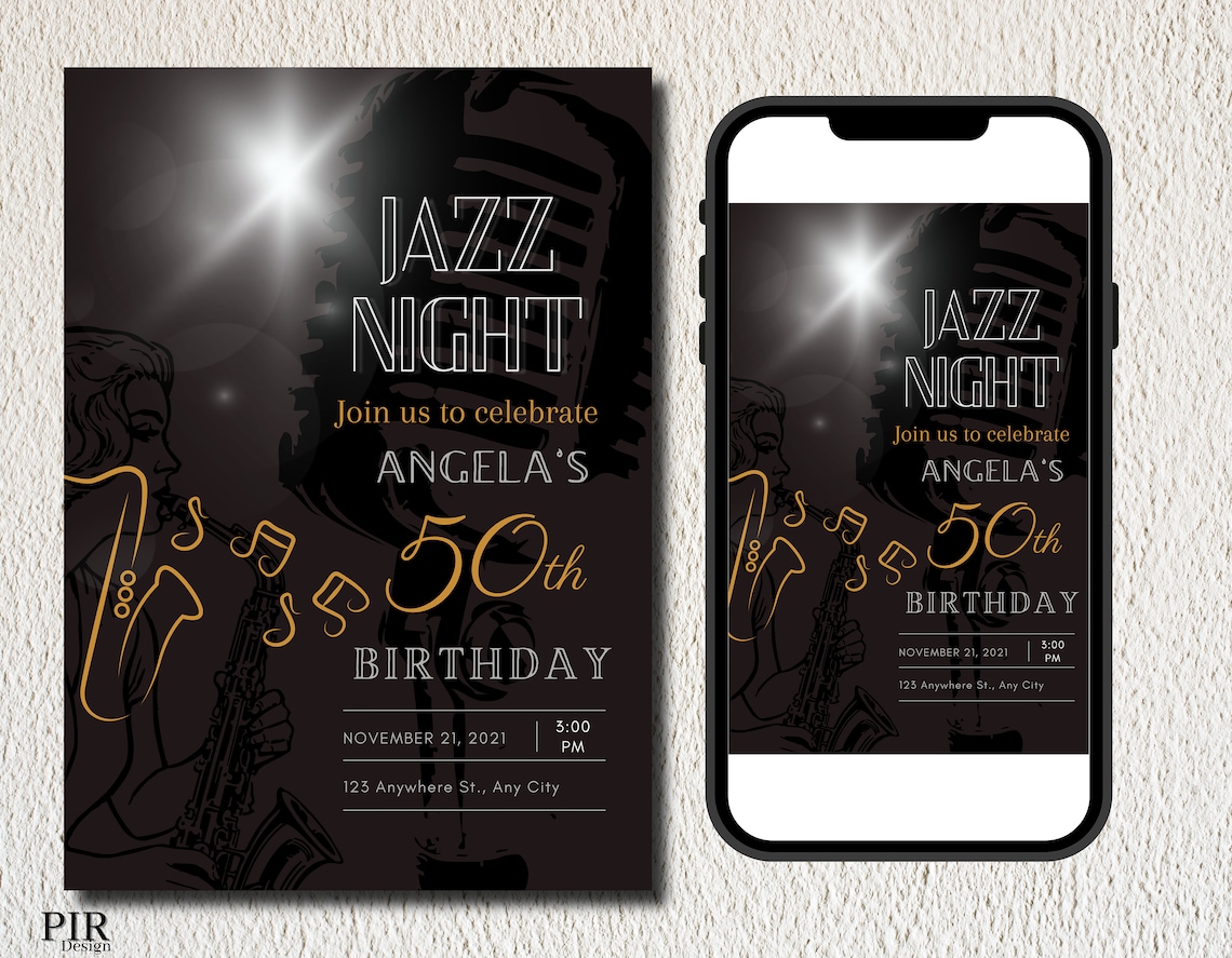 Jazz Night Invitation, Saxophone Birthday Invite, Any Age Party ...