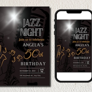 Jazz Night Invitation, Saxophone Birthday Invite, Any Age Party ...