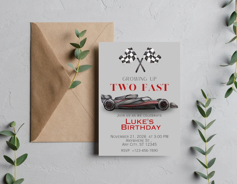 Editable Rally Theme Birthday Invitation, Children Birthday Party ...