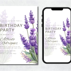 Lavender Birthday Invitation: Editable Canva Template (digital Invite ...