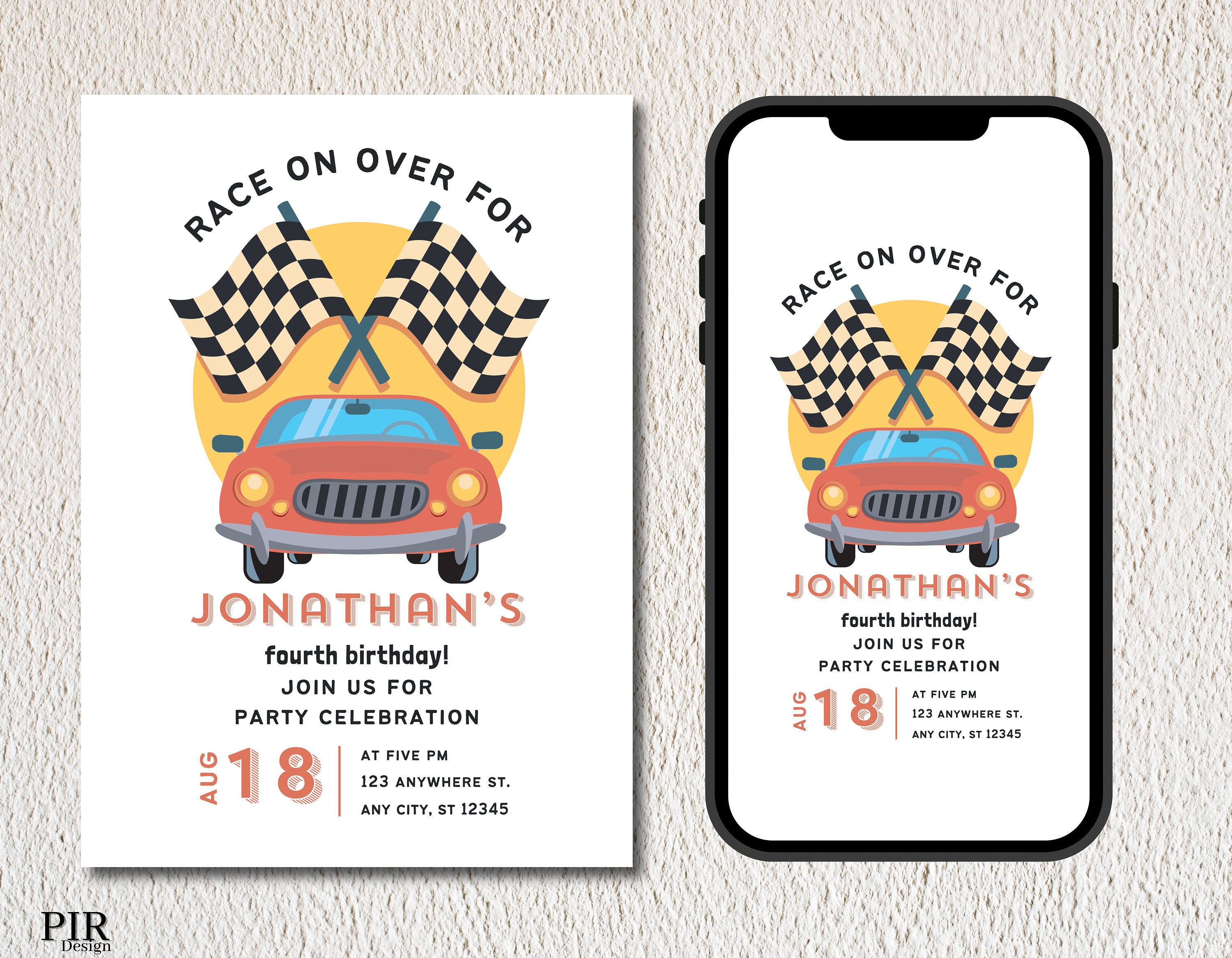 Editable Rally Theme Birthday Invitation, Children Race Theme Birthday ...