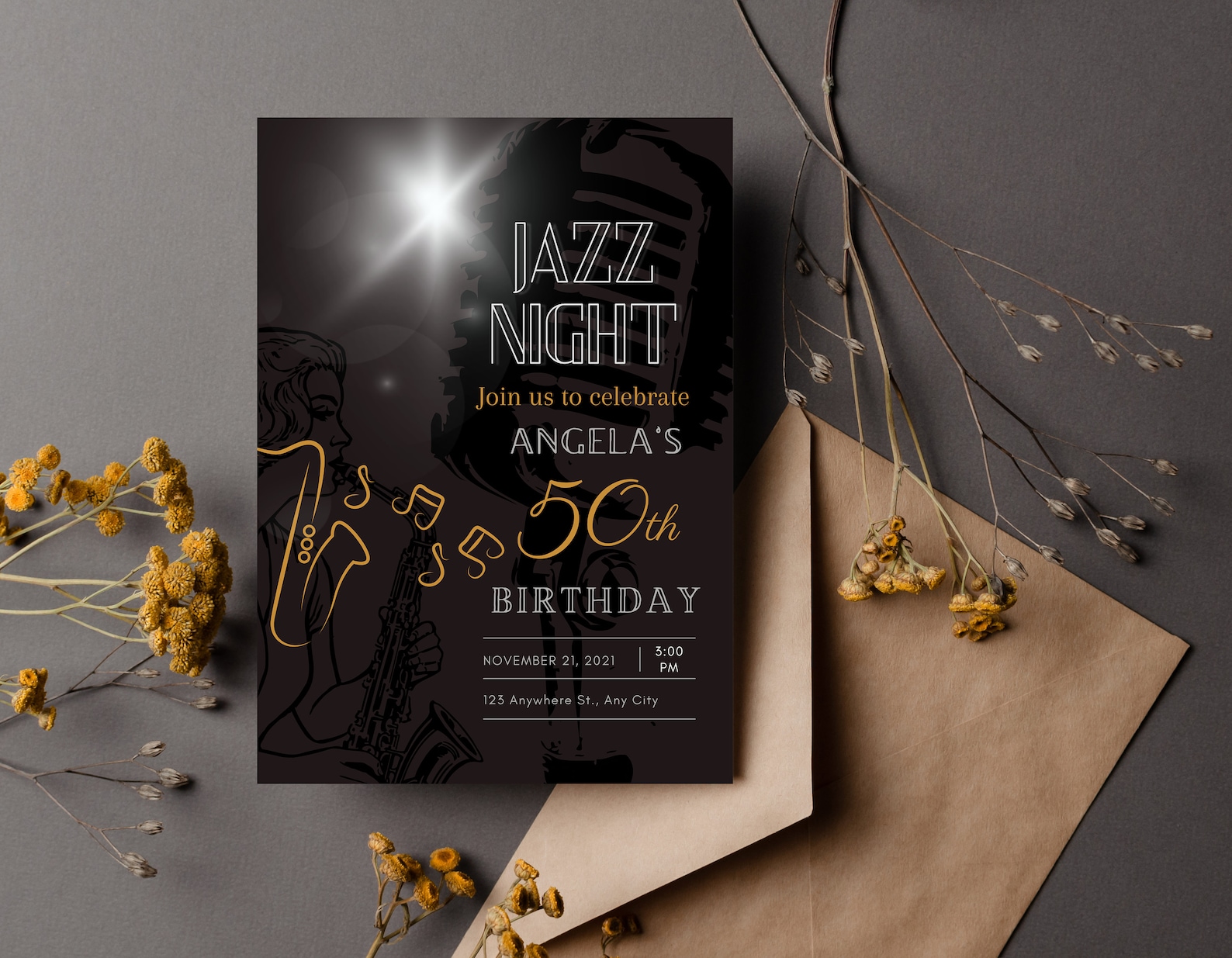 Jazz Night Invitation, Saxophone Birthday Invite, Any Age Party ...
