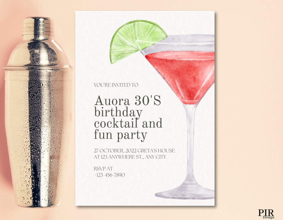 Birthday Cocktail Party Invitation, Digital Invite, Editable Party ...