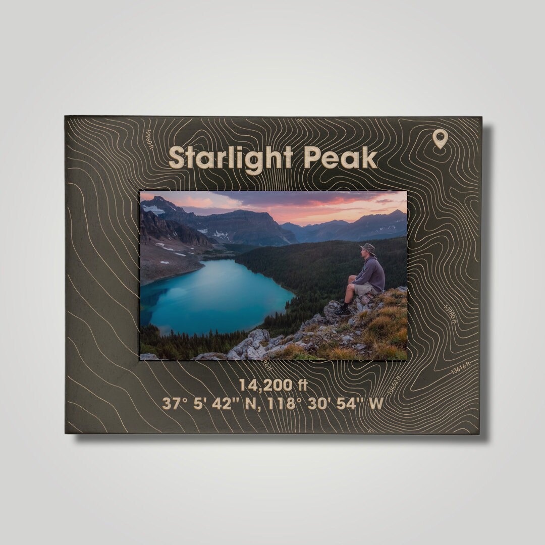 Starlight Peak Maple Photo Frame: Engraved Topographic Design - Etsy