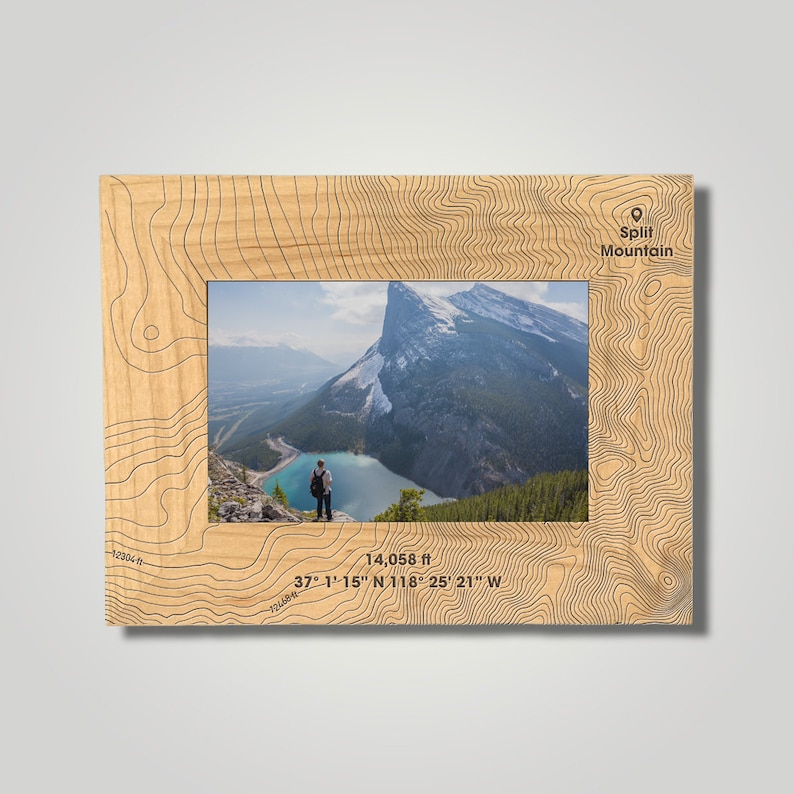 Split Mountain Topographic Wood Photo Frame | Personalized Gift - Etsy
