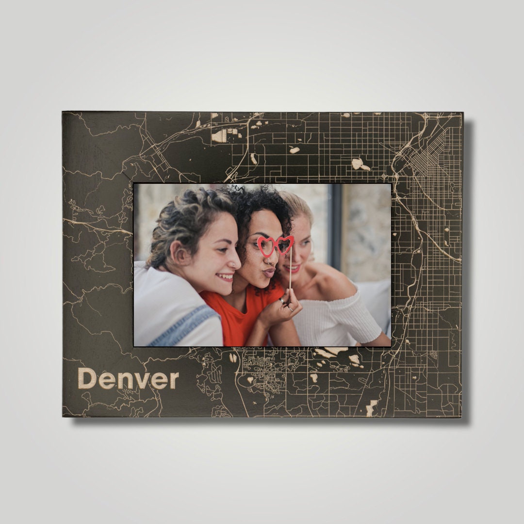 Denver Map Photo Frame | Engraved Maple Wood Keepsake - Etsy