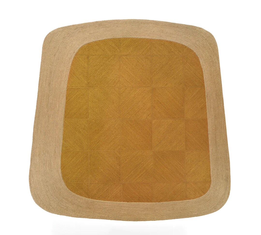 Yellow Mustard Jute Rug Square Shape Rug Hand Braided Jute Rug Indian ...