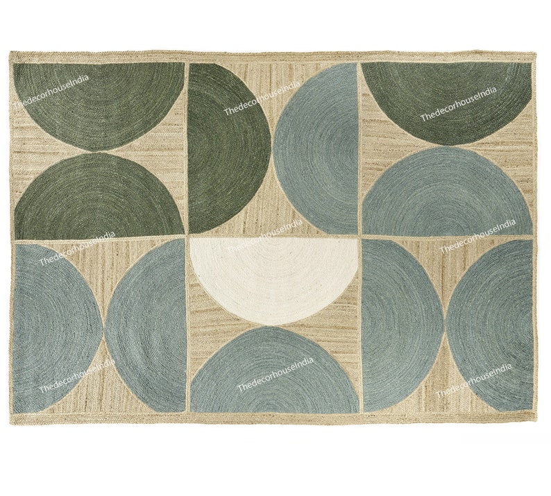 4x6 Feet Jute Braided Rug Blue Green Beige Rug Living Room Rug Navajo ...