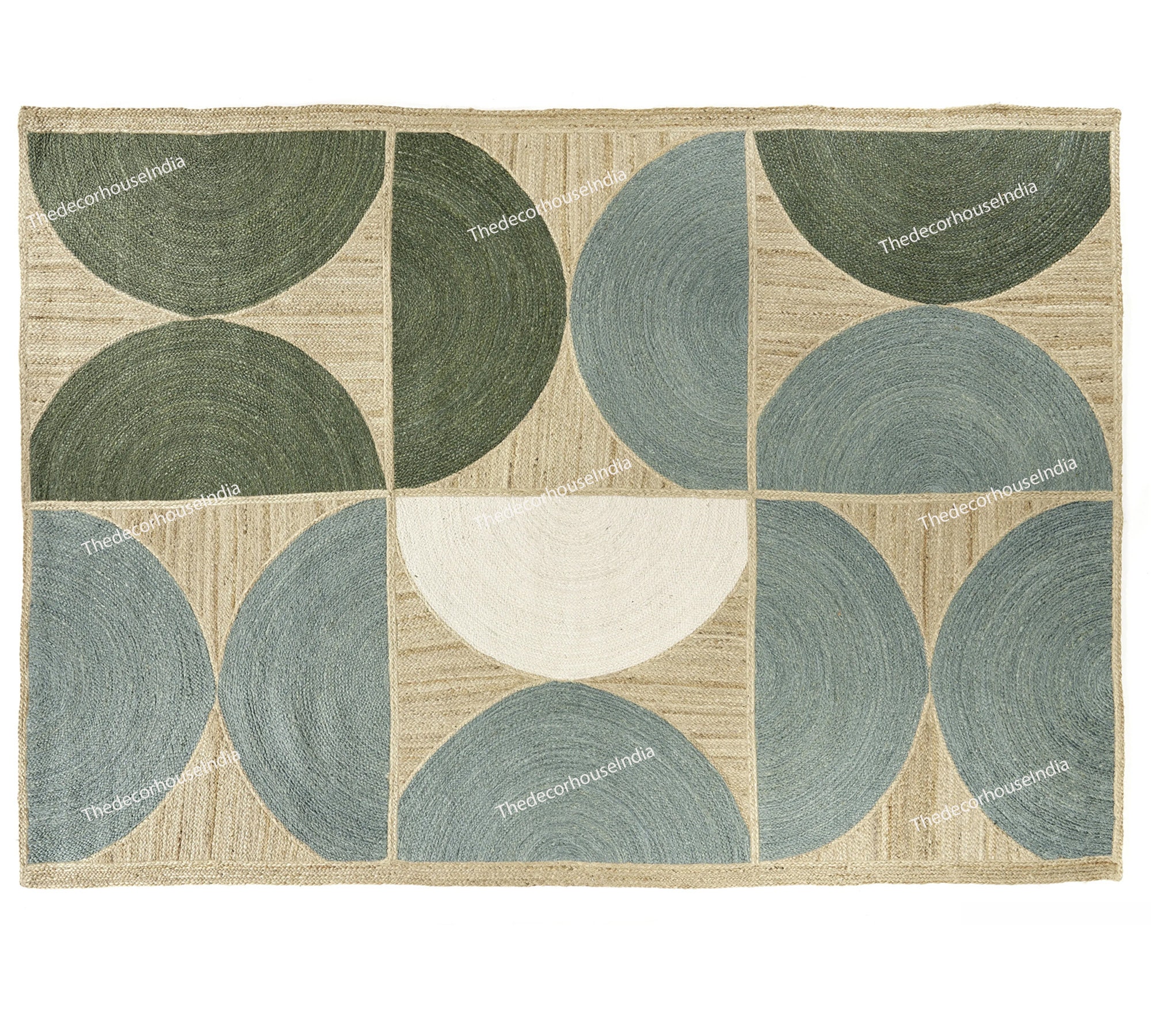 4x6 Feet Jute Braided Rug Blue Green Beige Rug Living Room Rug Navajo ...