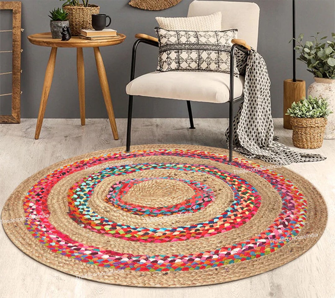 Jute Area Rug Braided Jute Cotton Rug Jute Round Rug Indoor - Etsy