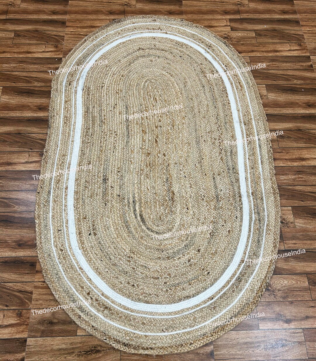 4x6 Feet Jute Oval Rug Indian Hand Braided Jute Oval White Bordered Rug ...