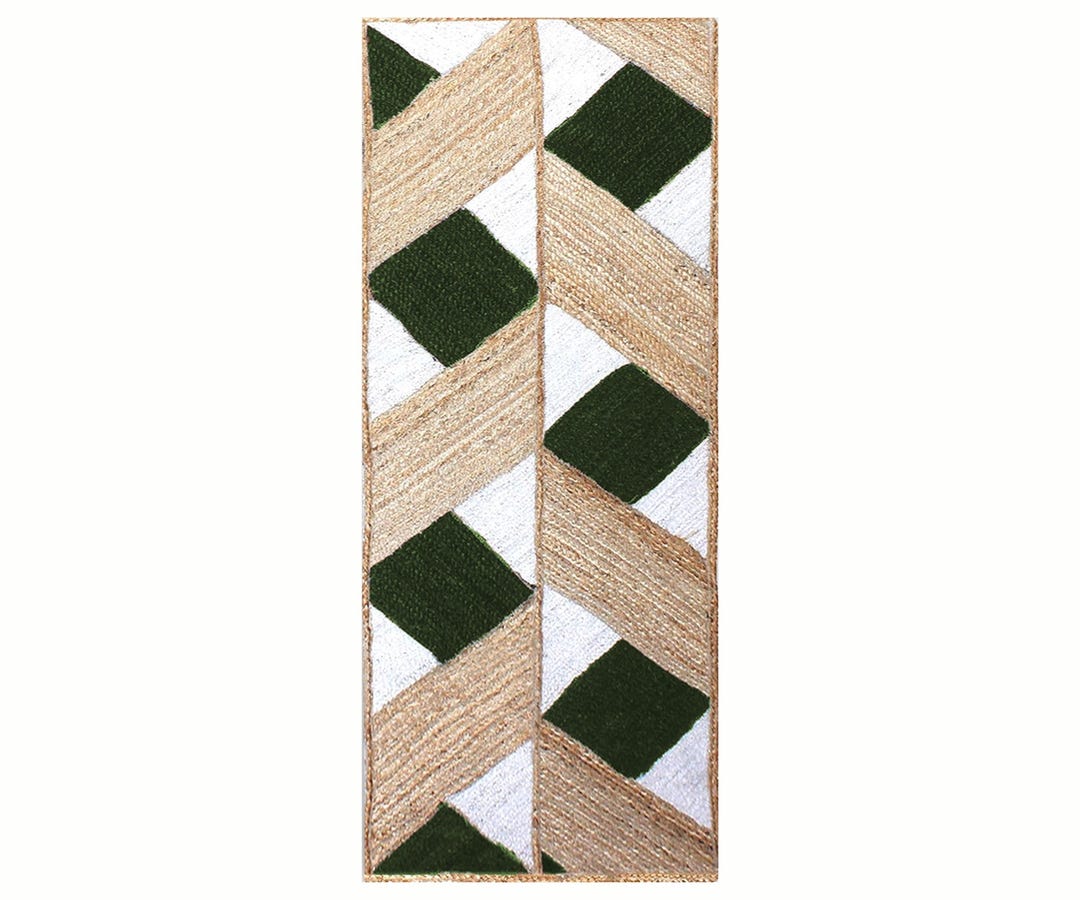 Handmade Green Jute Runner Rug, Green Runner Jute Rug, Handmade Jute ...
