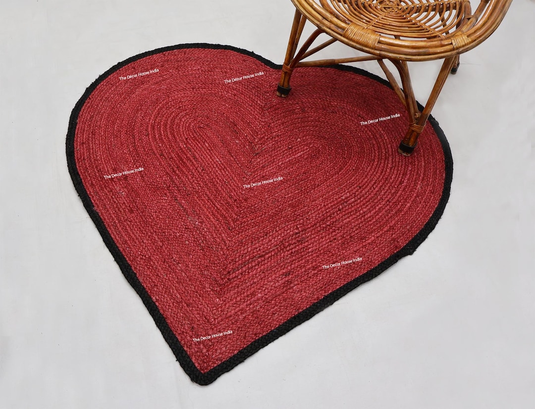 Heart Shape Rug, Braided Jute Rug, Red Rug, Gifts for Love, Kilim Jute ...