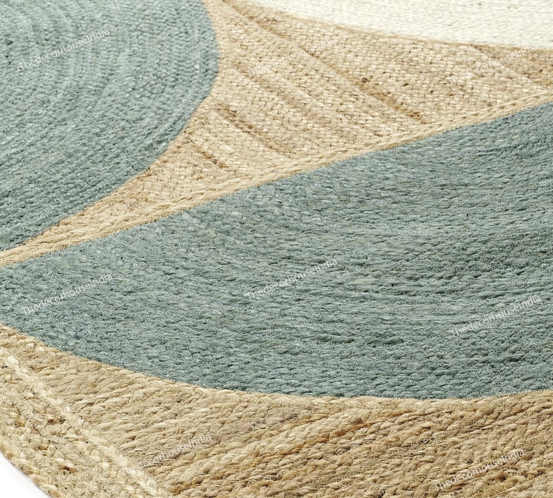 4x6 Feet Jute Braided Rug Blue Green Beige Rug Living Room Rug Navajo ...