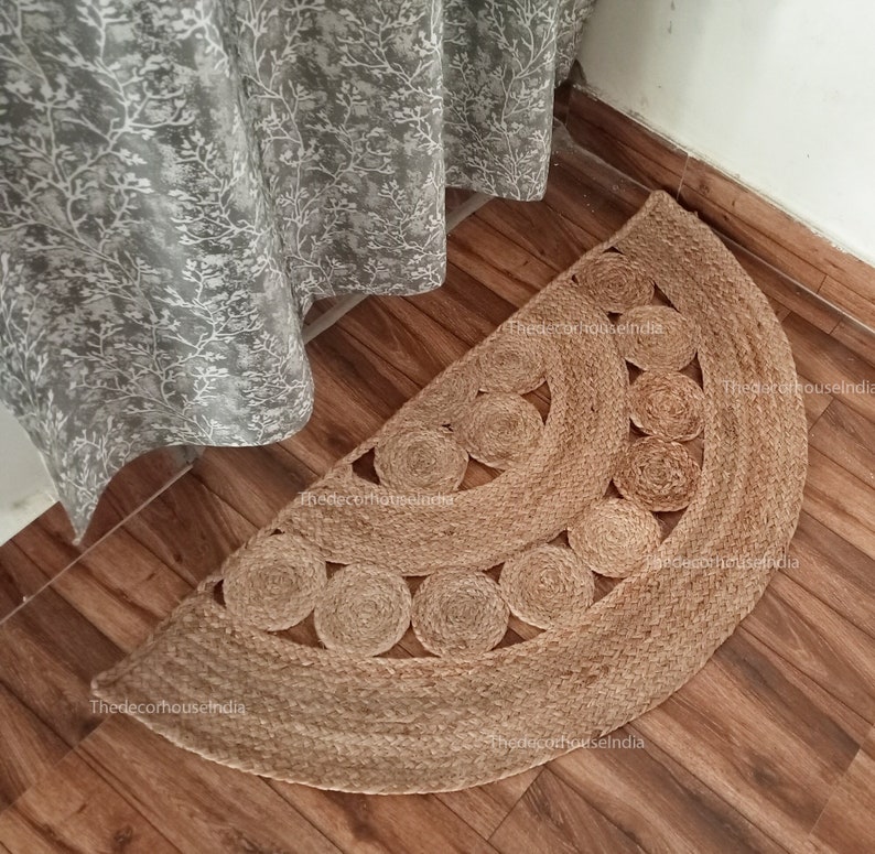 Natural Jute Semi Circle Rug Half Jute Braided Boho Rug Modern Jute ...