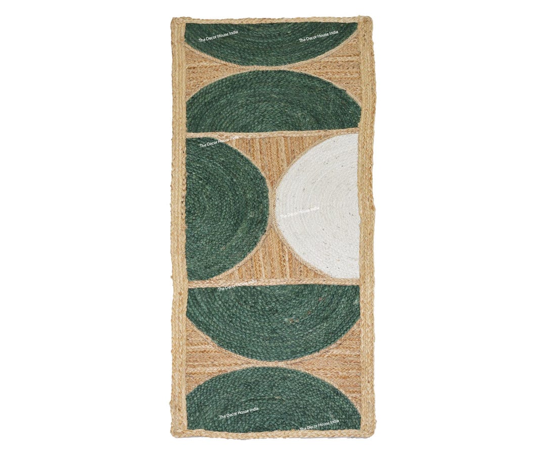 Green Jute Rug, Jute Runner, Braided Jute Runner, Jute Hallway Runner ...