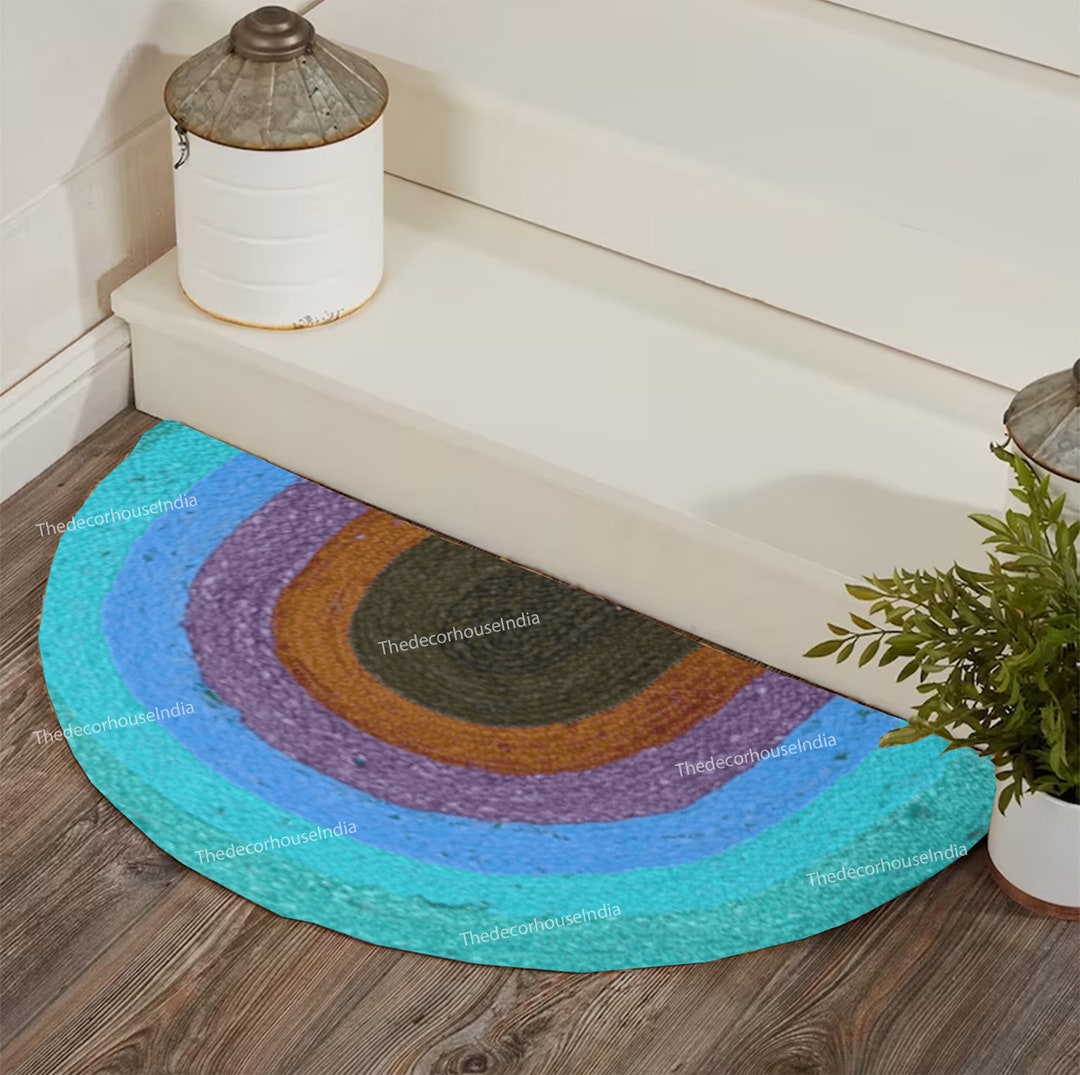 Jute Rug Braided Semicircle Rug Handwoven Rainbow Rug Set of 2 Indoor ...