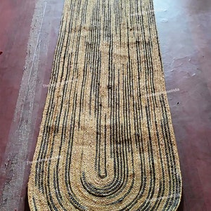 Oval Jute Rug- Natural Jute Area Rug Black Stripes Oval Home Decor Rug ...