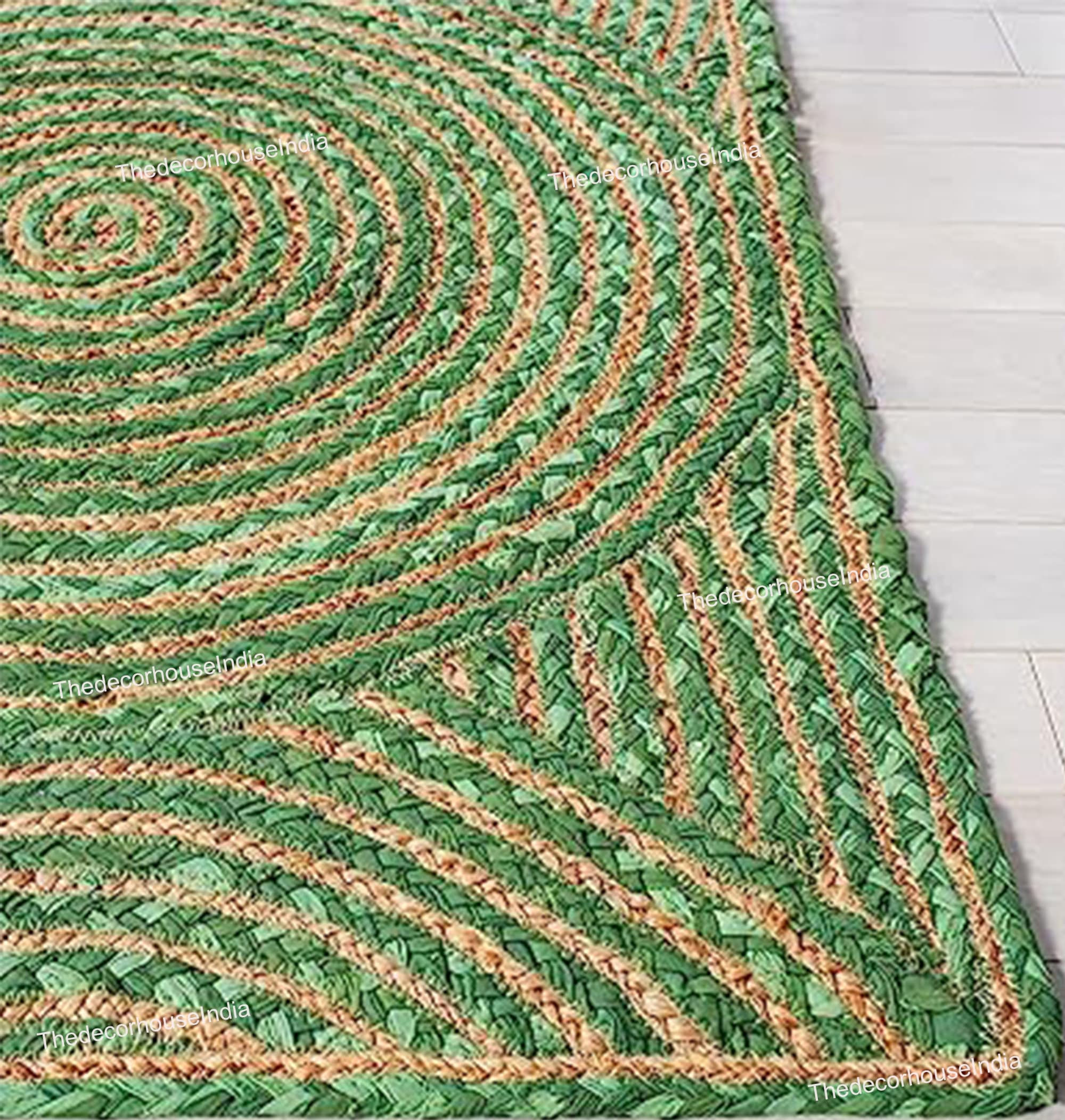 Jute Area Rug Hand Braided Natural Jute Rug Area Rug Green Jute Chindi ...