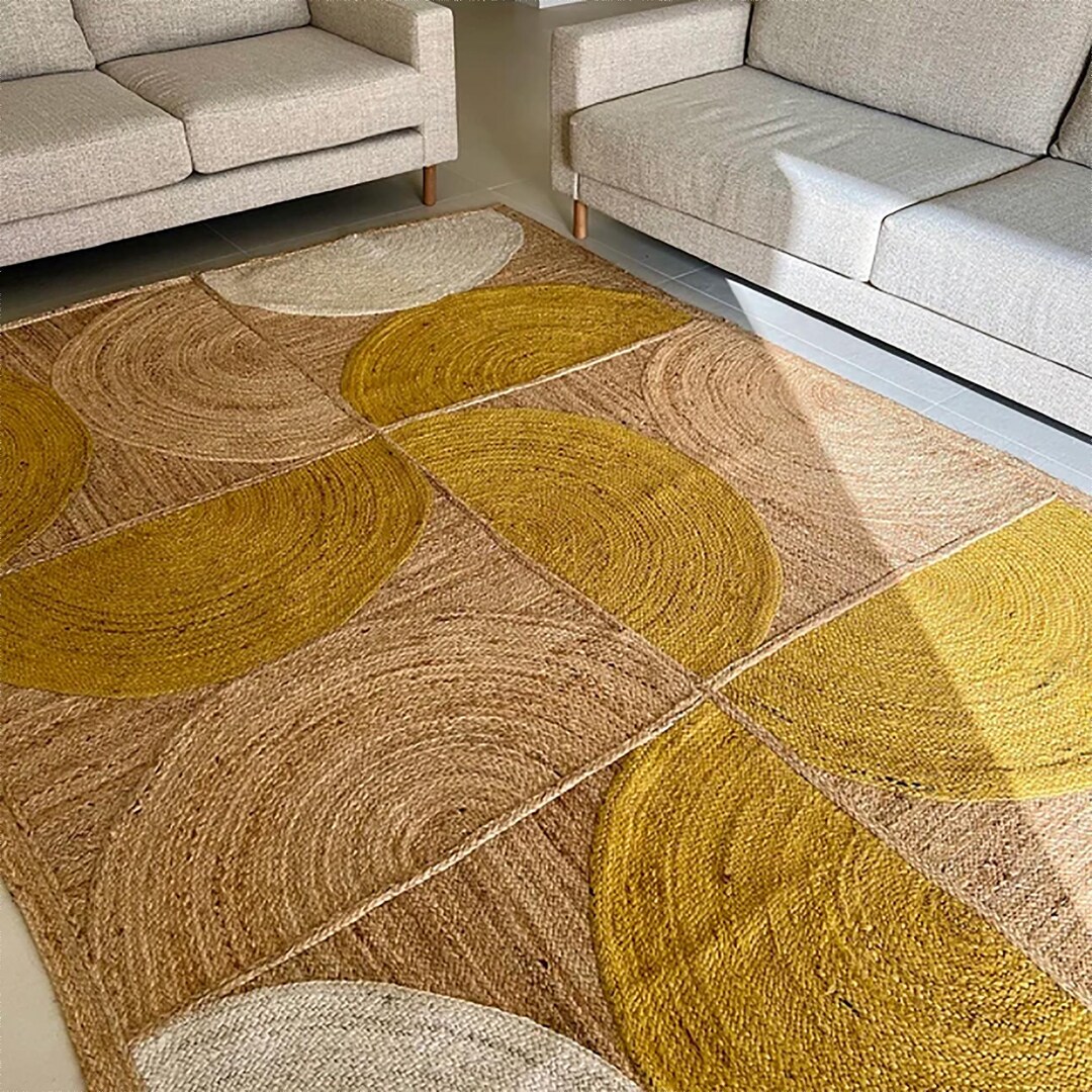 Yellow Beige Jute Square Rug Indian Jute Rug Natural Jute Rug Halloween ...