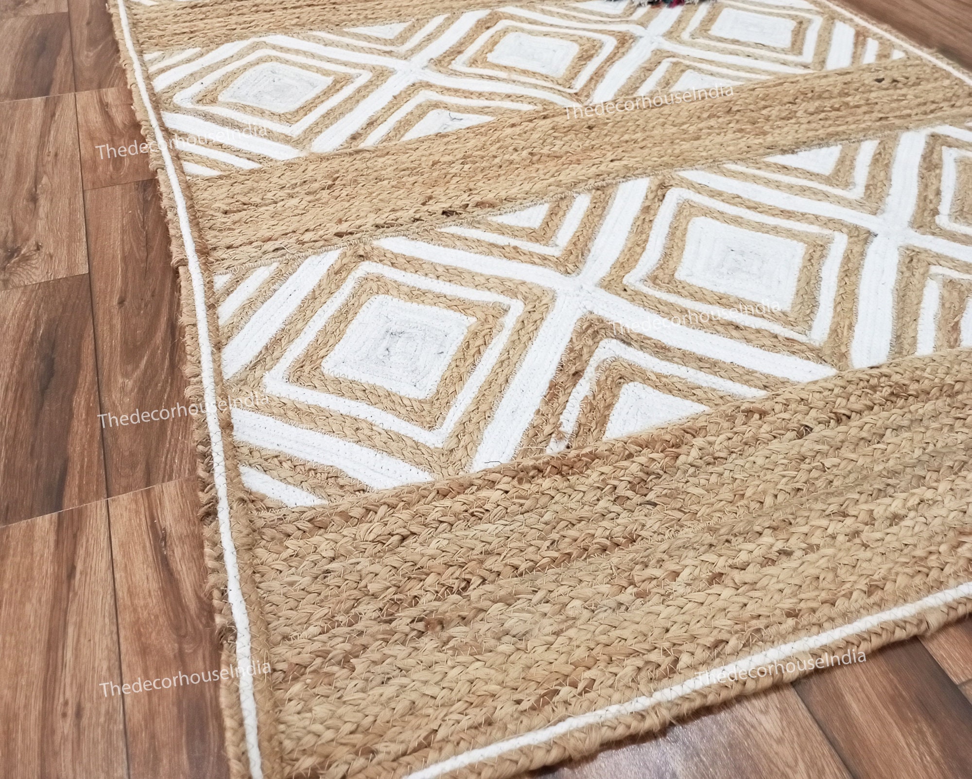 Hand Braided Jute Rug White Jute Rug Diamond Shape Rug Indian - Etsy
