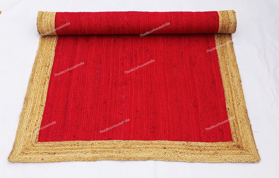 Red Maroon Jute Hand Braided Rug Indian Jute Rug Custom Size Rug for ...