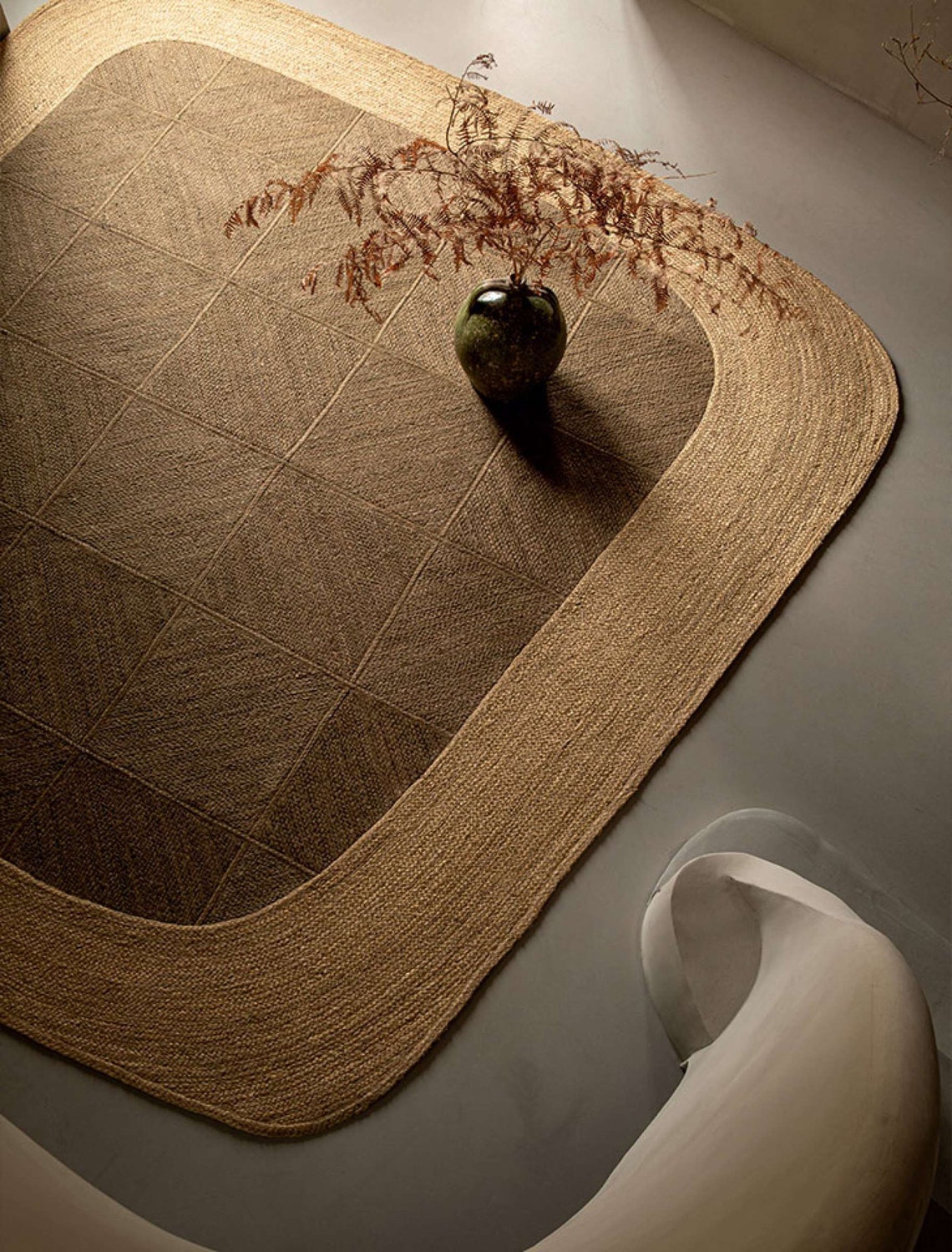 Indian Handmade Natural Beige Pattern Box Brown Rug Jute Rug Boho Decor ...