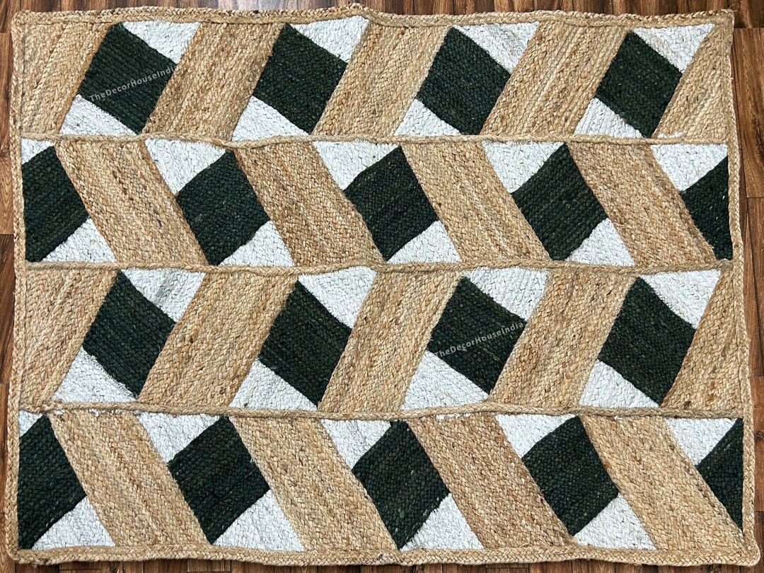 Green Jute Rug, Modern Jute Rug, Jute Area Rug, Bohemian Jute Rug ...