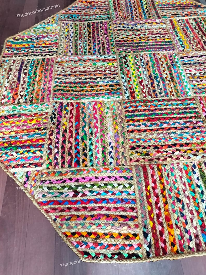 Hand Braided Multicolor Chindi Jute Rug: 5x7 Bohemian Area Rug - Etsy