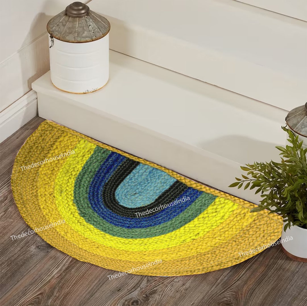 Hand Braided Half Circle Colorful Doormat Jute Rug Natural Jute Rug ...